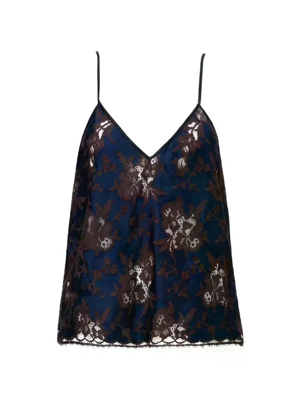 ALMAZ V-neck Lace-overlay Top - Blue