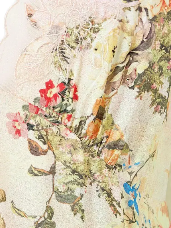 Camilla Floral Print Mini Dress With Ruffle Sleeves - Neutrals