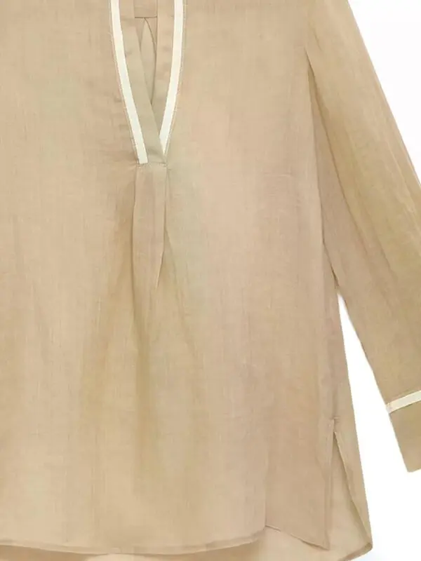 Malìparmi Grosgrain-trim Ramie Blouse - Neutrals