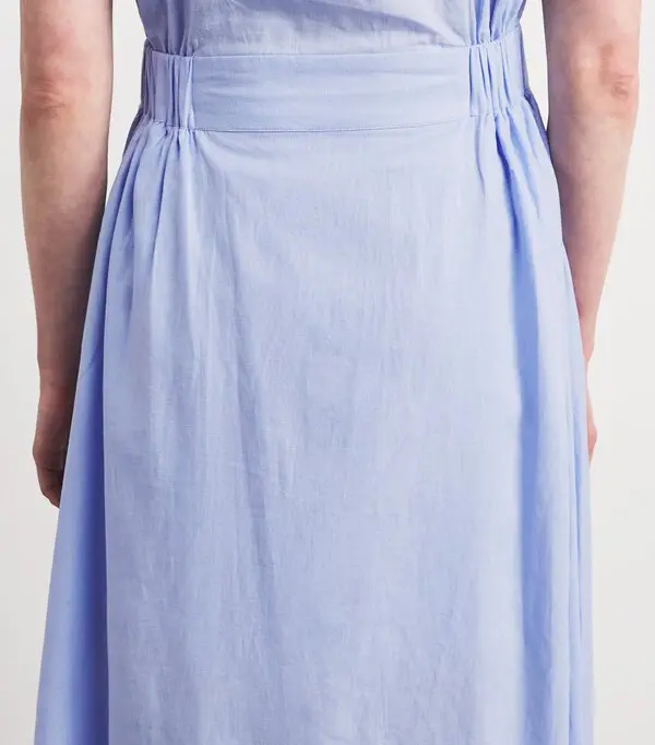 Sandro Embroidered Linen-blend Maxi Shirt Dress - Blue