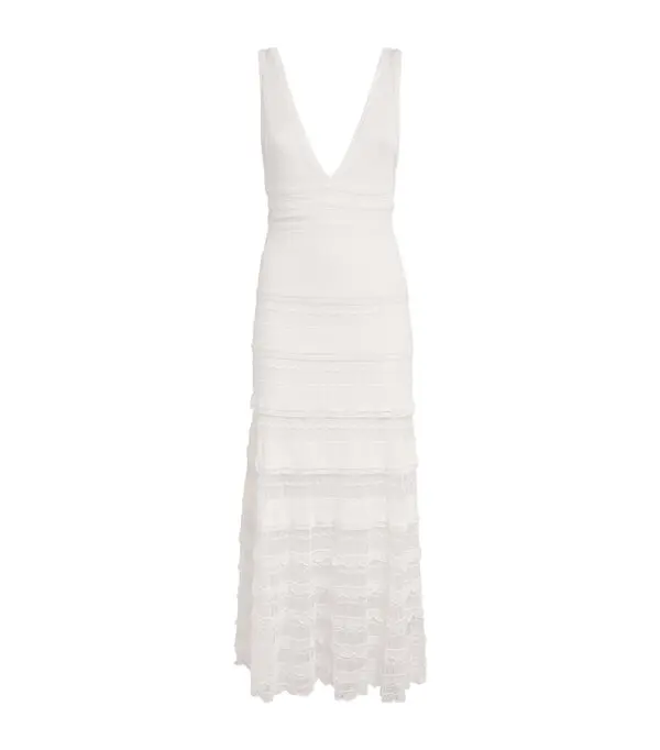 Sandro Pointelle Knit Plunge Maxi Dress