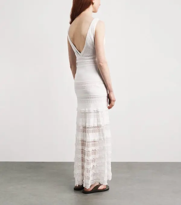 Sandro Pointelle Knit Plunge Maxi Dress