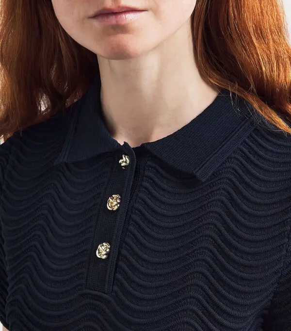 Sandro Knitted Polo Crop Top With Gold-tone Buttons