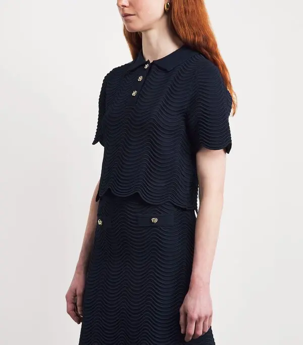Sandro Knitted Polo Crop Top With Gold-tone Buttons