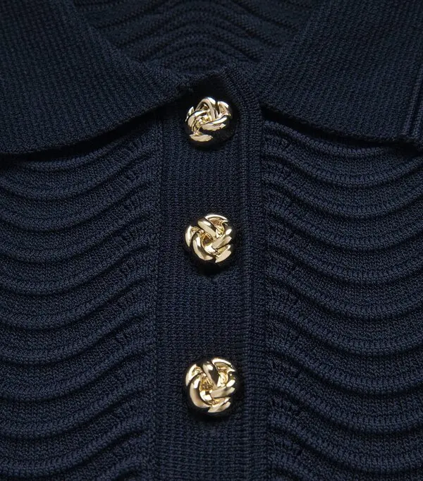 Sandro Knitted Polo Crop Top With Gold-tone Buttons