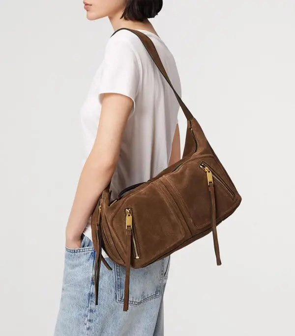 ALLSAINTS Jean Rey Suede Shoulder Bag - Brown