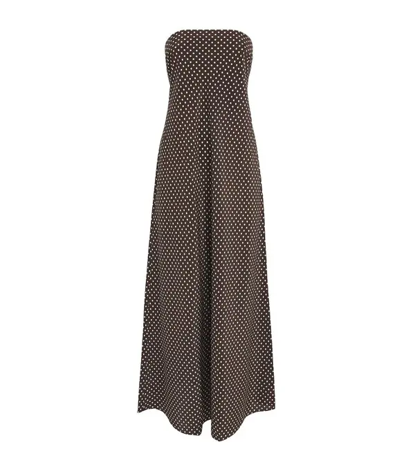 Matteau Silk Polka Dot Strapless Maxi Dress - Brown