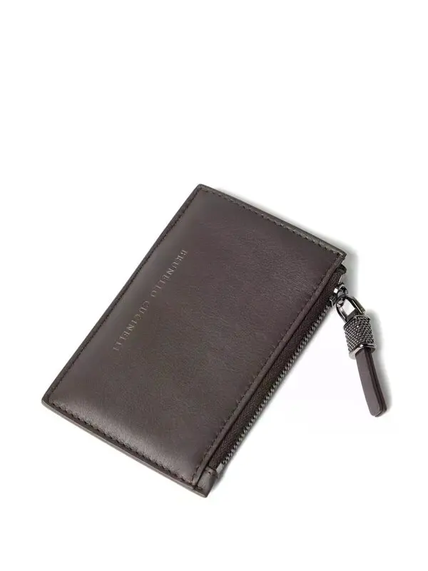 Brunello Cucinelli Calfskin Card Case With Shiny Zipper Pull