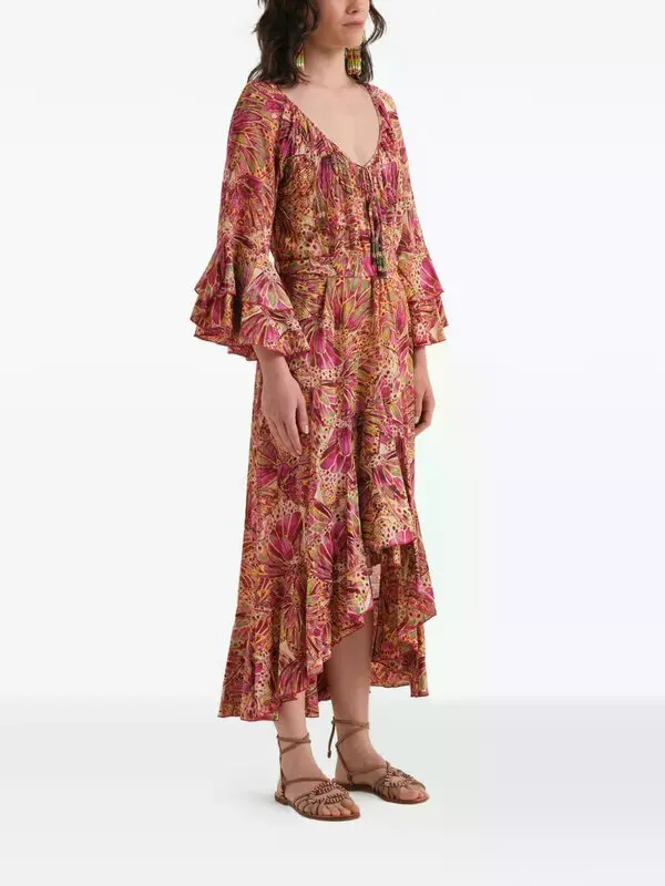 Malìparmi Sweet Butterfly-print Tiered Asymmetric Dress