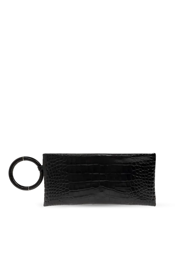 TOM FORD Aura' Crocodile Embossed Leather Clutch With Hoop Handle - Black
