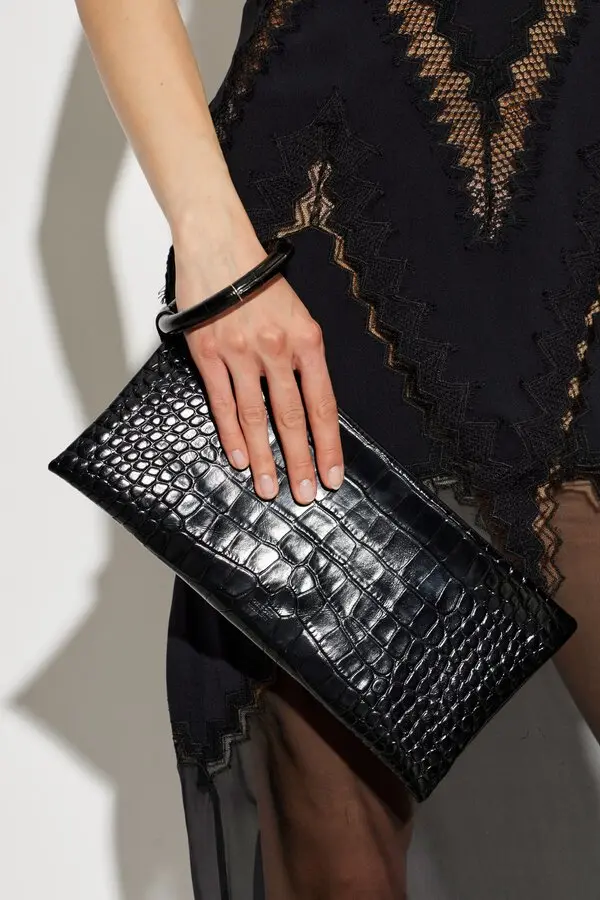 TOM FORD Aura' Crocodile Embossed Leather Clutch With Hoop Handle - Black