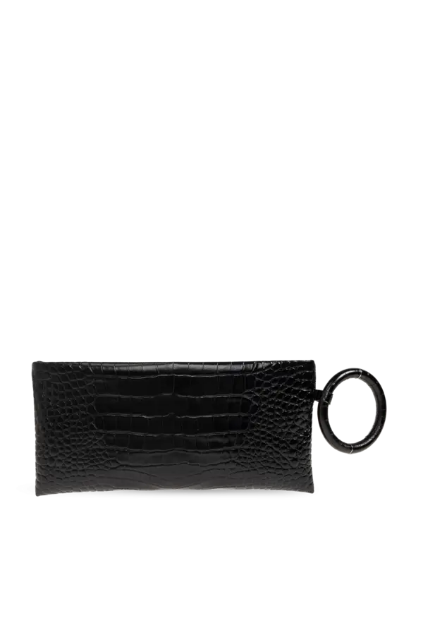 TOM FORD Aura' Crocodile Embossed Leather Clutch With Hoop Handle - Black
