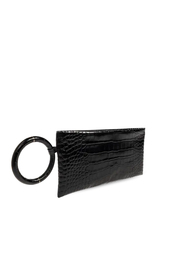 TOM FORD Aura' Crocodile Embossed Leather Clutch With Hoop Handle - Black
