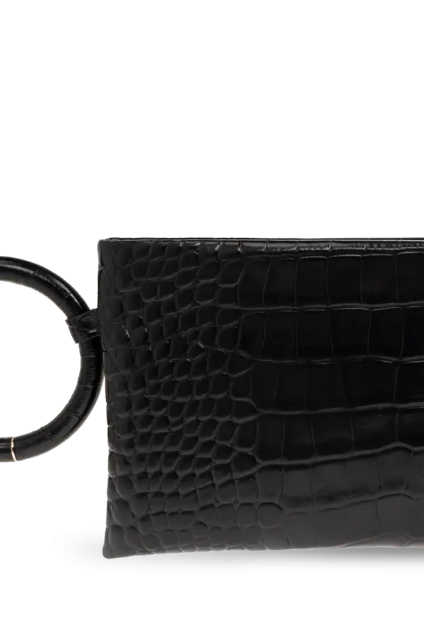 TOM FORD Aura' Crocodile Embossed Leather Clutch With Hoop Handle - Black