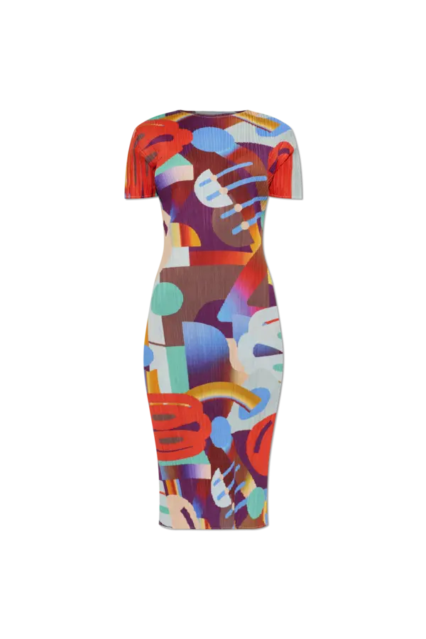 Issey Miyake Short Sleeve Midi Dress - Multicolour