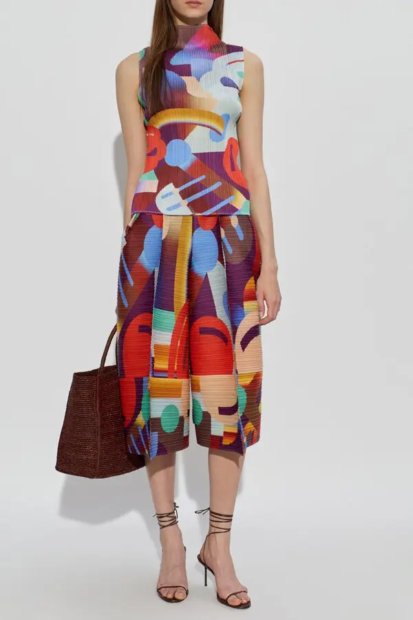 Issey Miyake Multicolor Abstract Print Pleated Shorts