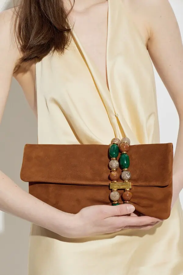 JIMMY CHOO Zandra Suede Clutch With Beaded Embellishment