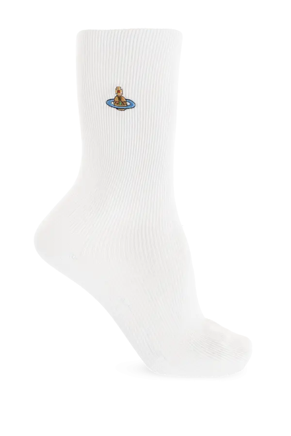 VIVIENNE WESTWOOD Cotton Crew Socks With Embroidered Orb Logo - White