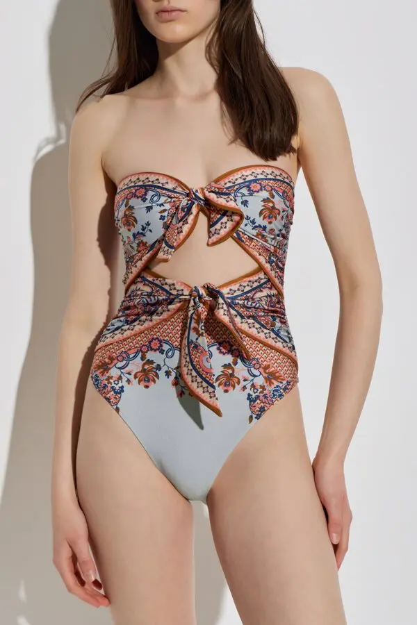 Zimmermann Strapless One-piece Swimsuit With Ethnic Print And Cut-out Details - Multicolour