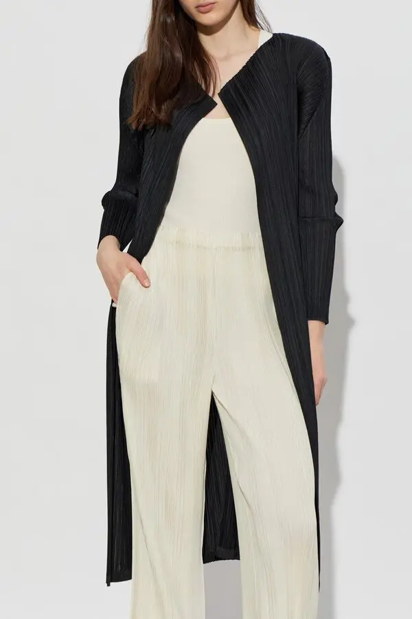 Issey Miyake Pleated Cardigan With Side Slits