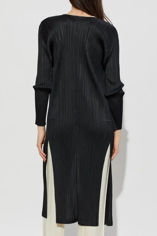 Issey Miyake Pleated Cardigan With Side Slits