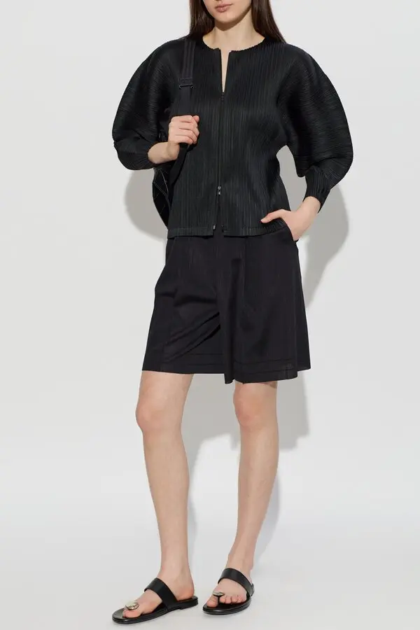 Issey Miyake Sculptural Pleated Zip-up Cardigan