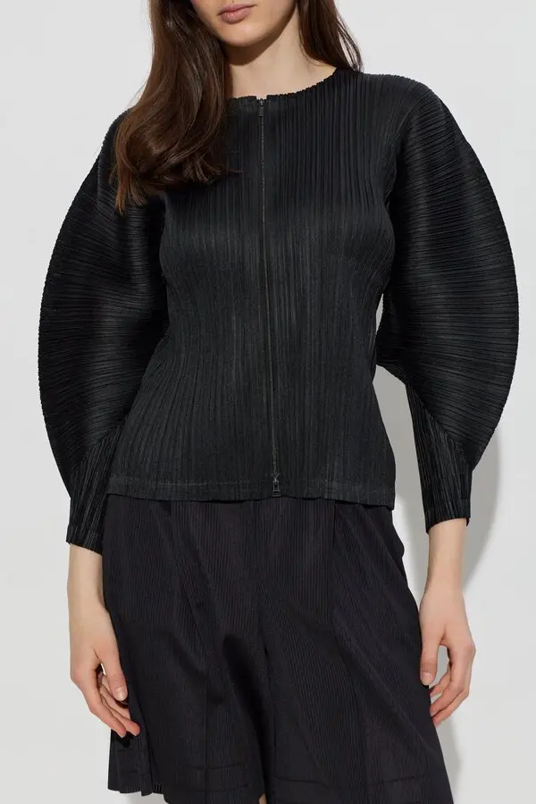 Issey Miyake Sculptural Pleated Zip-up Cardigan