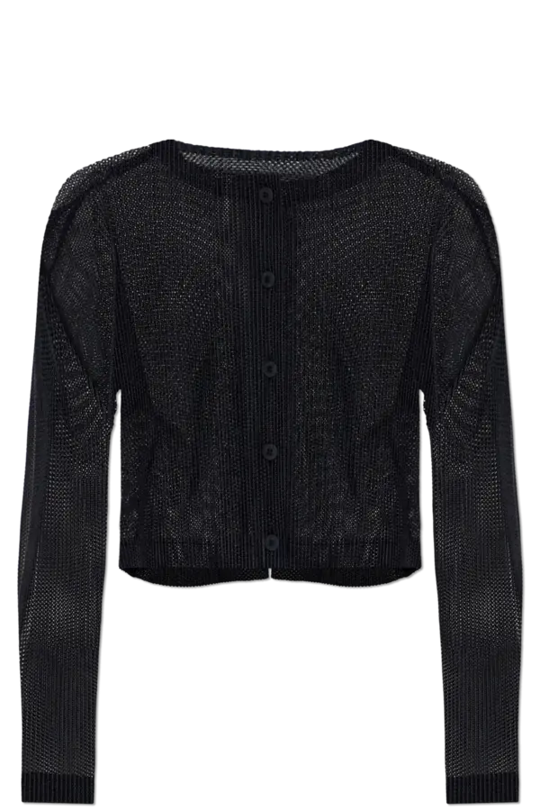 Issey Miyake Cropped Mesh Cardigan - Black