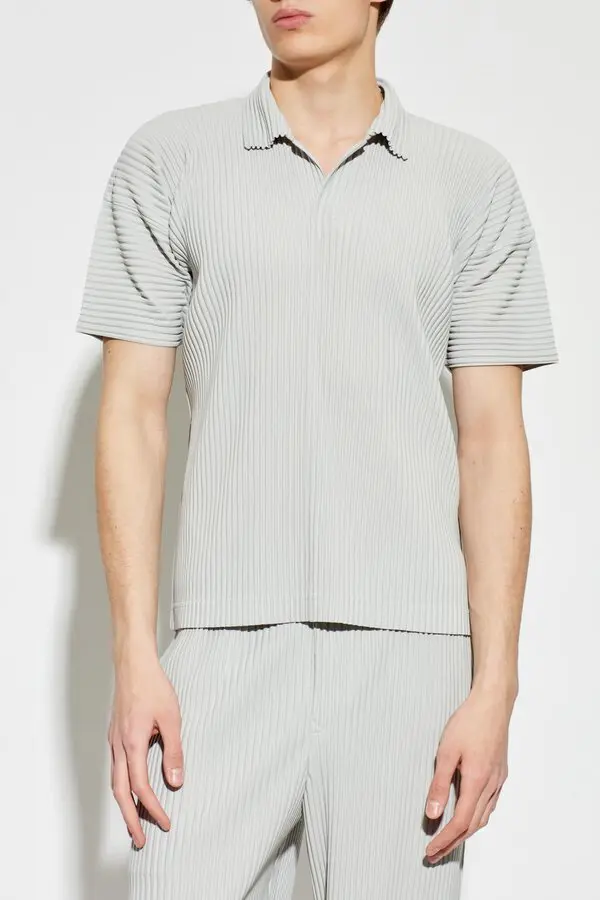 Issey Miyake Pleated Polo - Grey