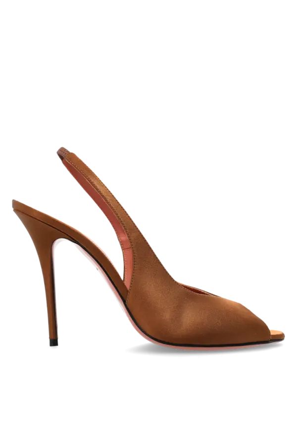 Amina Muaddi Kristina" Satin Slingback High-heeled Pumps - Brown