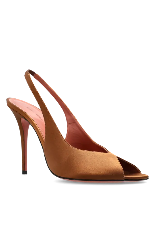 Amina Muaddi Kristina" Satin Slingback High-heeled Pumps - Brown