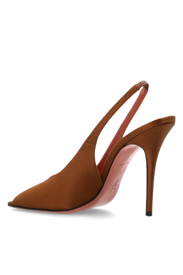 Amina Muaddi Kristina" Satin Slingback High-heeled Pumps - Brown
