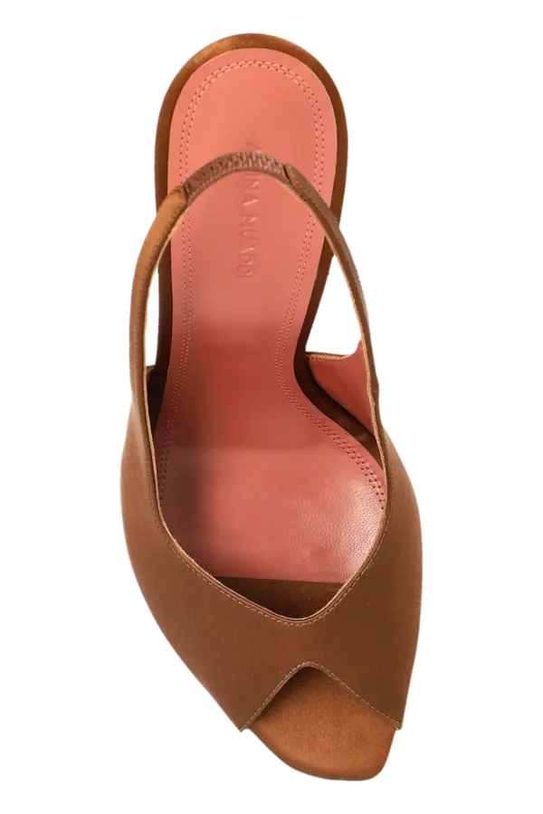 Amina Muaddi Kristina" Satin Slingback High-heeled Pumps - Brown