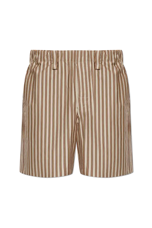 Issey Miyake Striped Cotton Blend Shorts - Beige