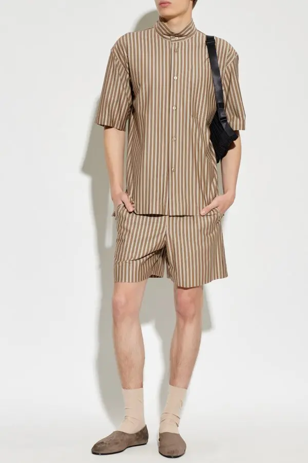 Issey Miyake Striped Cotton Blend Shorts - Beige