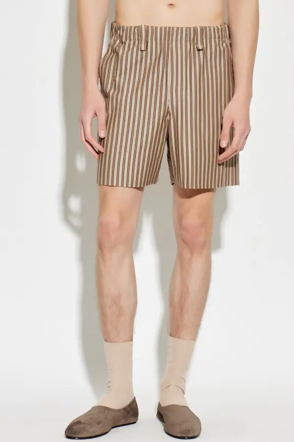 Issey Miyake Striped Cotton Blend Shorts - Beige