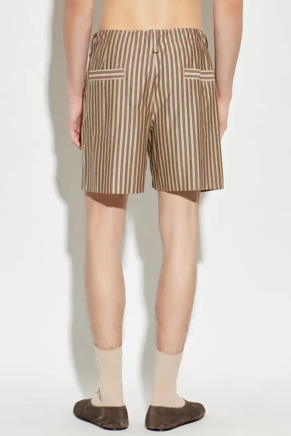 Issey Miyake Striped Cotton Blend Shorts - Beige