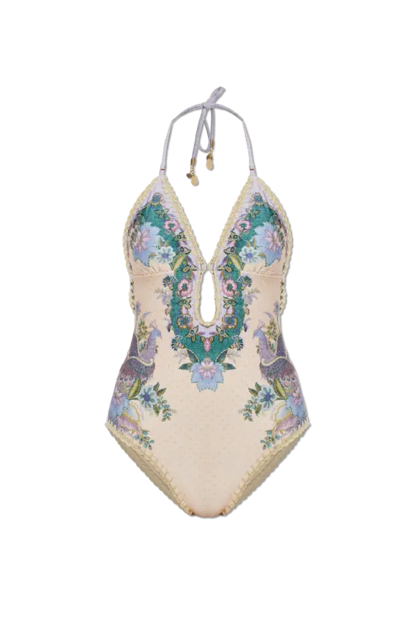 Zimmermann One-piece Swimsuit" Floral Print With Lace Trim - Cream
