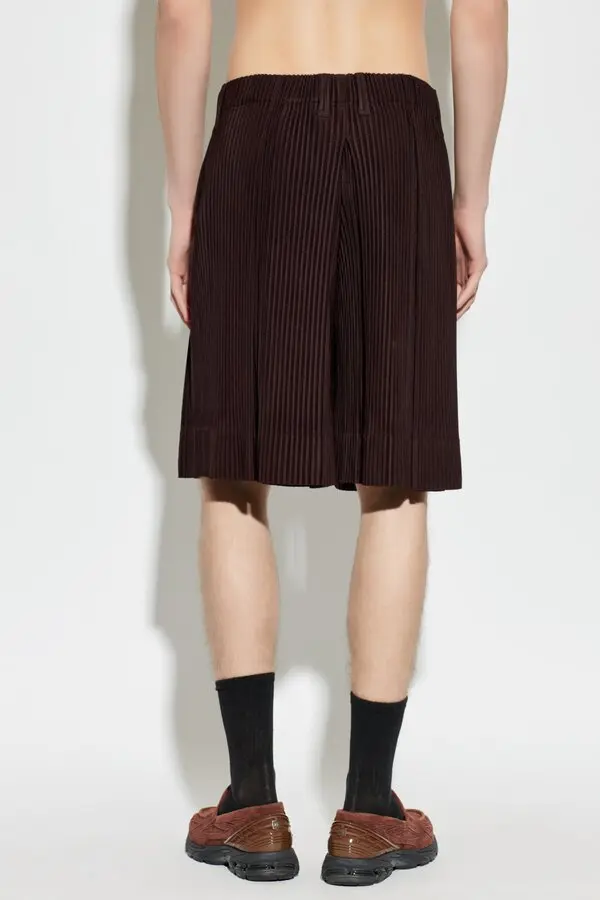 Issey Miyake Pleated Relaxed Fit Shorts - Brown