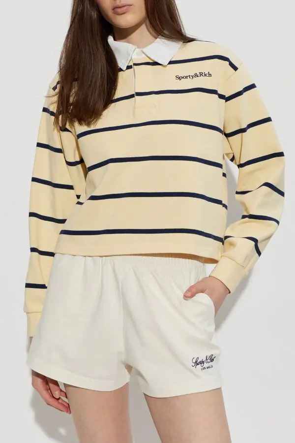 SPORTY & RICH Striped Cotton Polo Shirt - Yellow