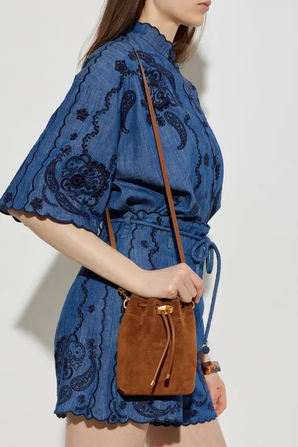 JIMMY CHOO Bon Bon" Suede Bucket Bag - Brown