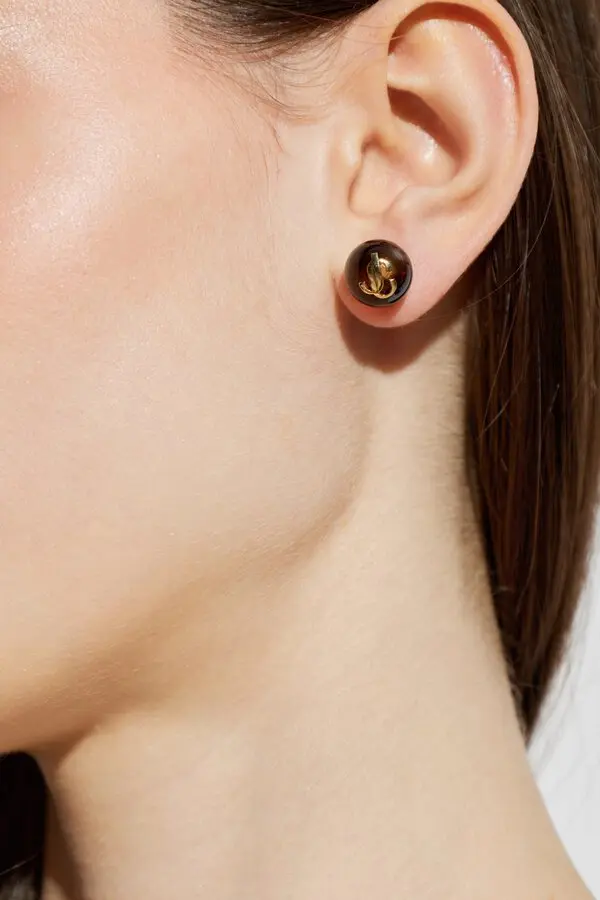 JIMMY CHOO Logo Stud Earrings - Brown