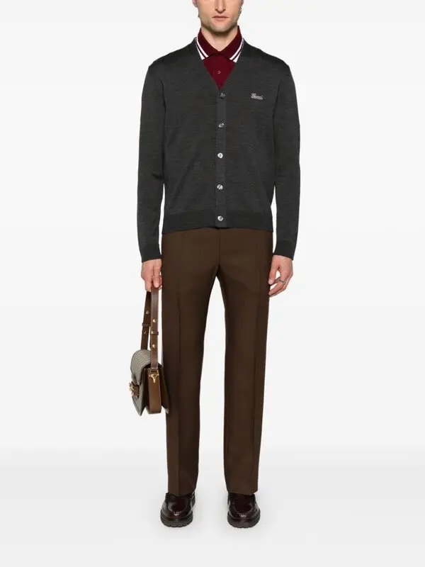 Gucci Wool Cardigan With Embroidered Logo - Grey