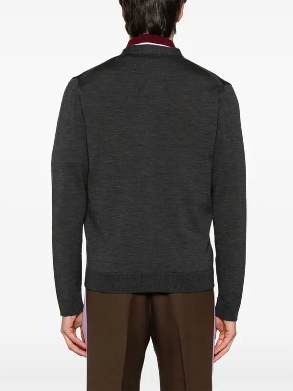 Gucci Wool Cardigan With Embroidered Logo - Grey