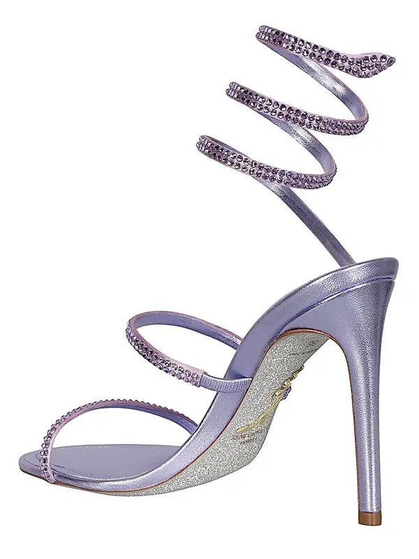 Rene Caovilla Cleo Heel Sandals With Rhinestones - Purple