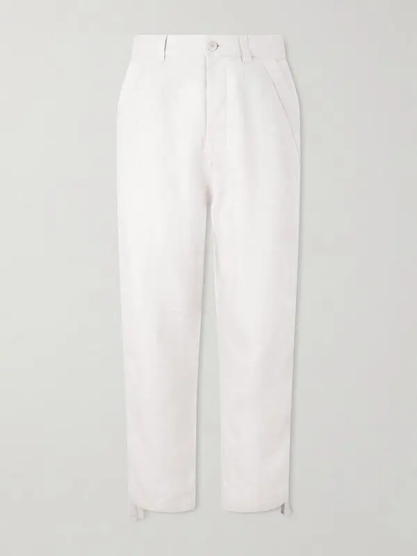 Brunello Cucinelli Straight-leg Herringbone Linen Trousers - Neutrals