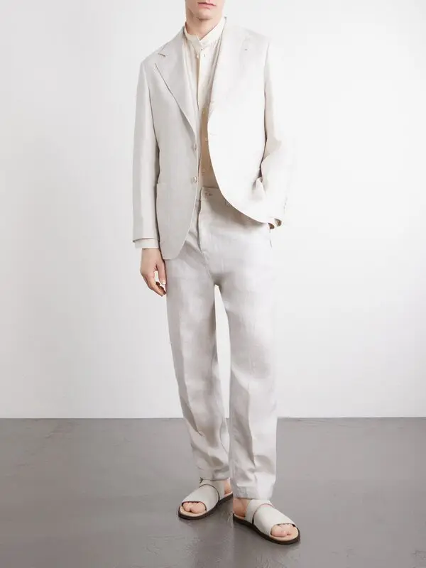 Brunello Cucinelli Straight-leg Herringbone Linen Trousers - Neutrals
