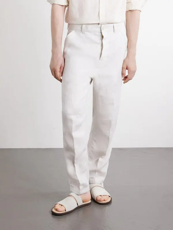 Brunello Cucinelli Straight-leg Herringbone Linen Trousers - Neutrals