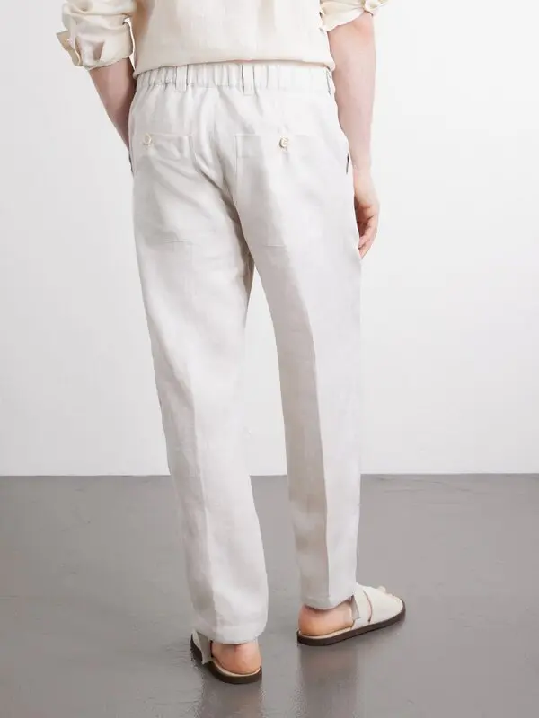 Brunello Cucinelli Straight-leg Herringbone Linen Trousers - Neutrals