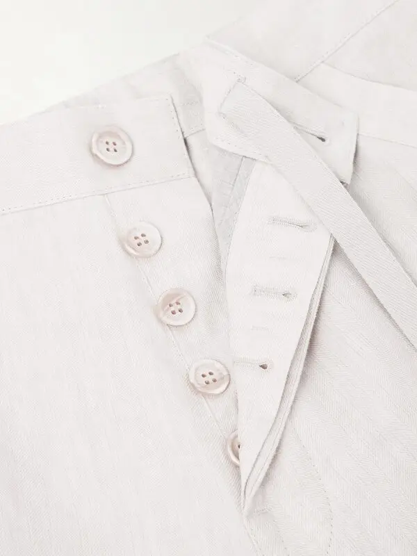 Brunello Cucinelli Straight-leg Herringbone Linen Trousers - Neutrals